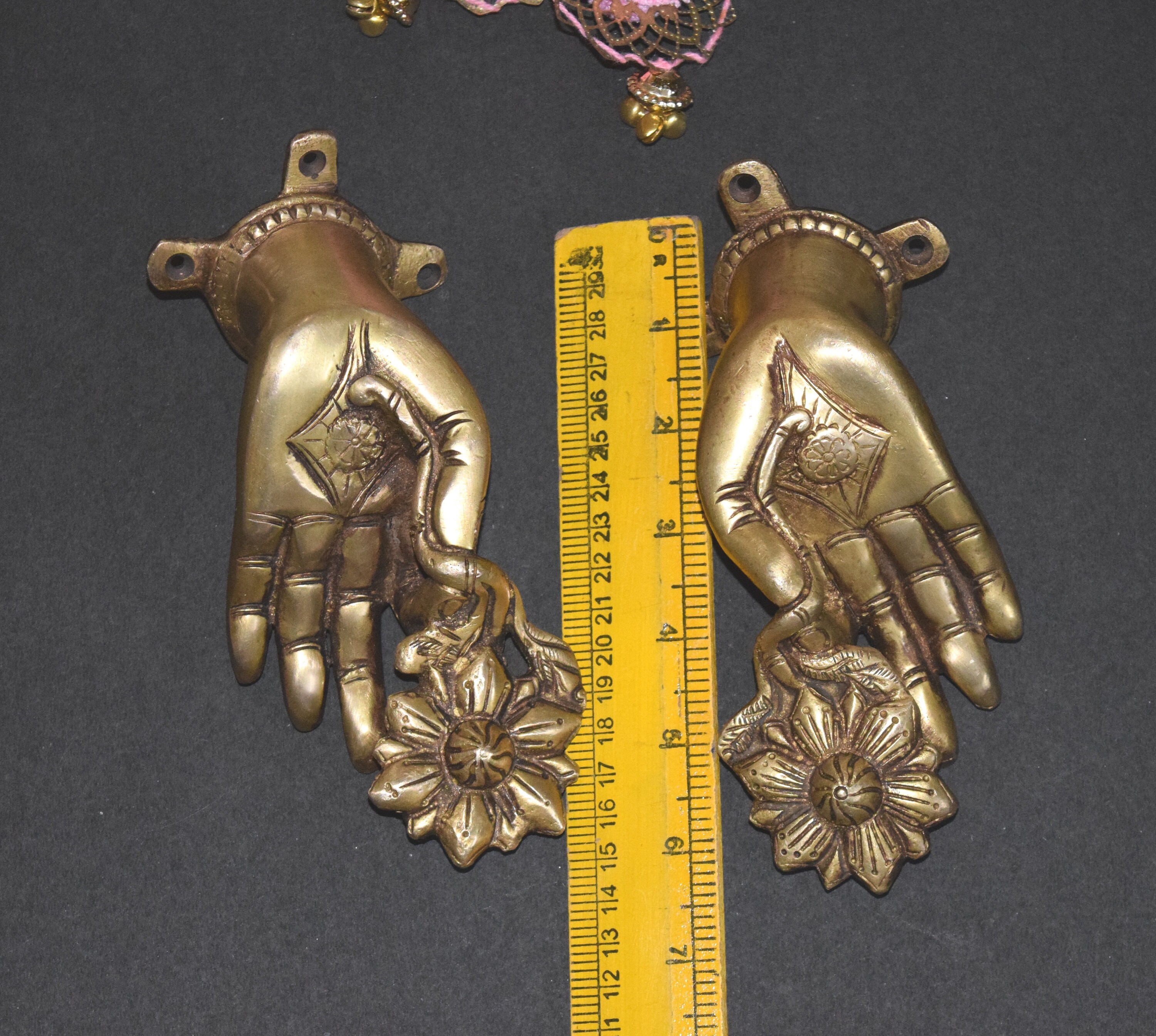 Brass Goddess Padmapani Hand Knobs | Girl Holding Flower Shape Door ...
