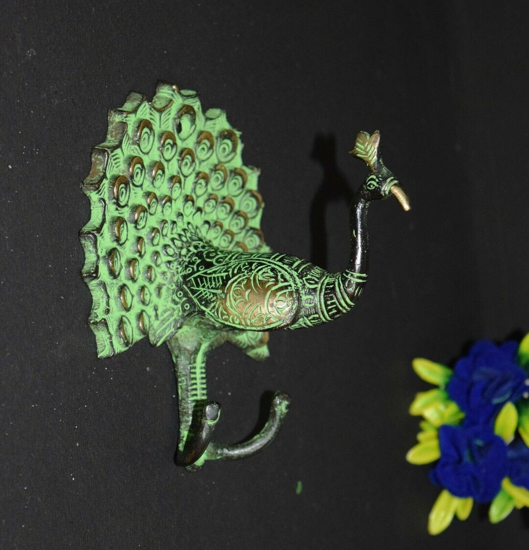 Peafowl Wall Hook | Brass Peacock With Open Wings Design Wall Hanger - Etsy