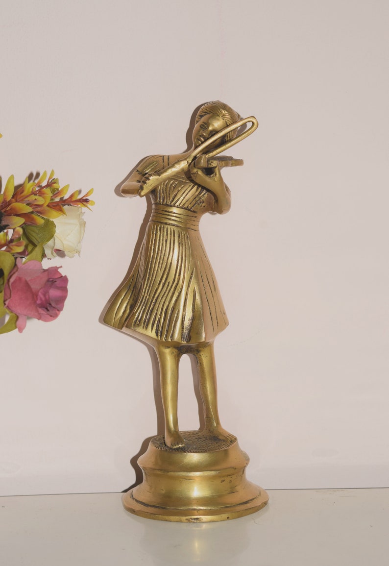 Lady Playing Violin Brass Figurine | Musician Girl Statue | Reception ...