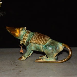 Brass Mouse Statue Lord Ganesha Vahana Mooshak Mus Idol Collectible ...