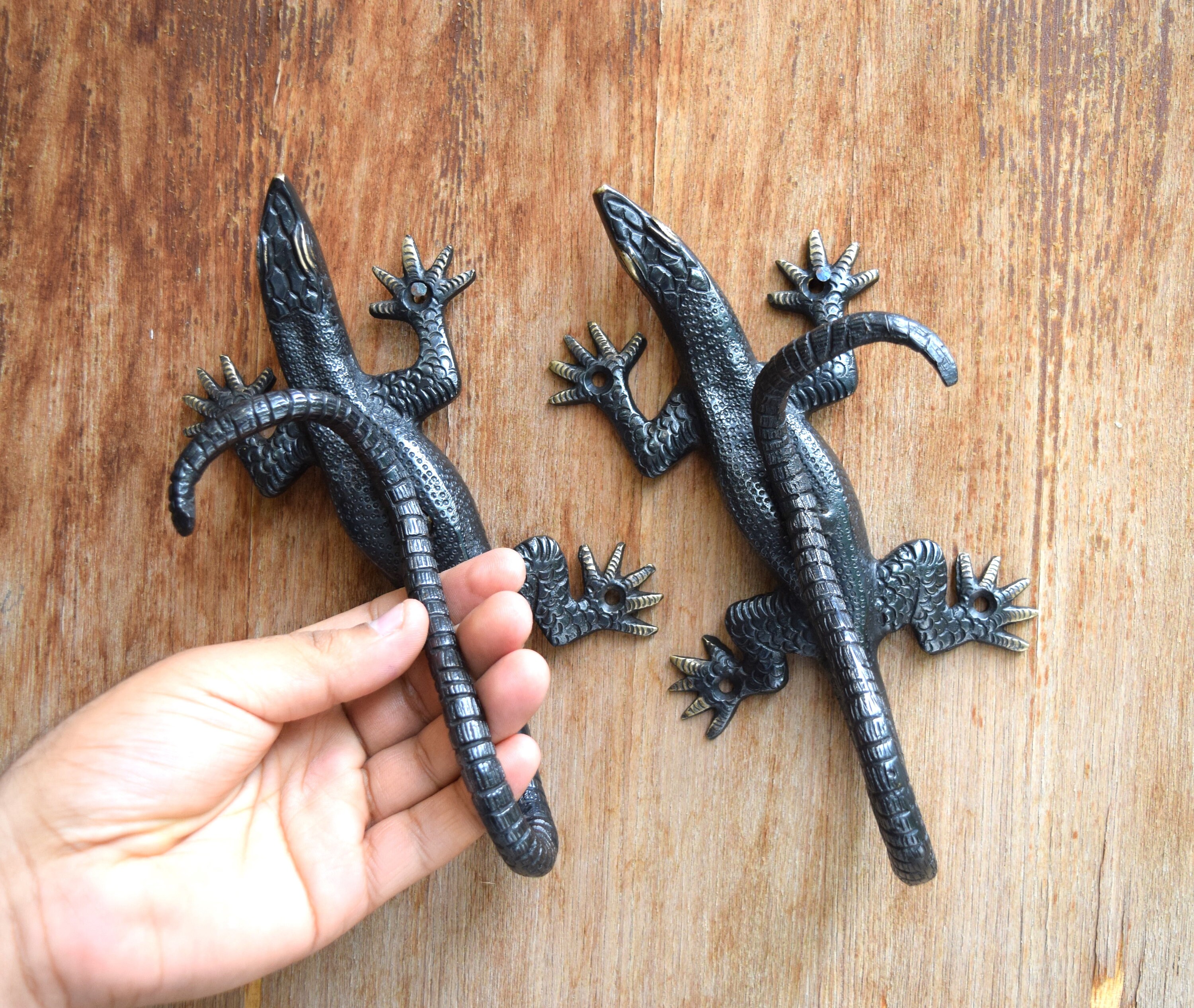 Black Cambodian Lizard Handle Set Brass Reptile Design Door | Etsy