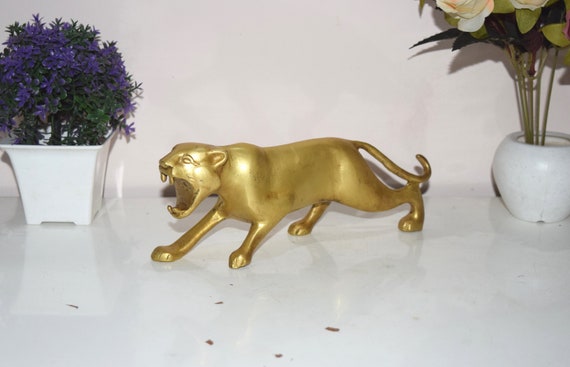 Brass Leaping Leopard Statue Awesome Handmade Panther - Etsy