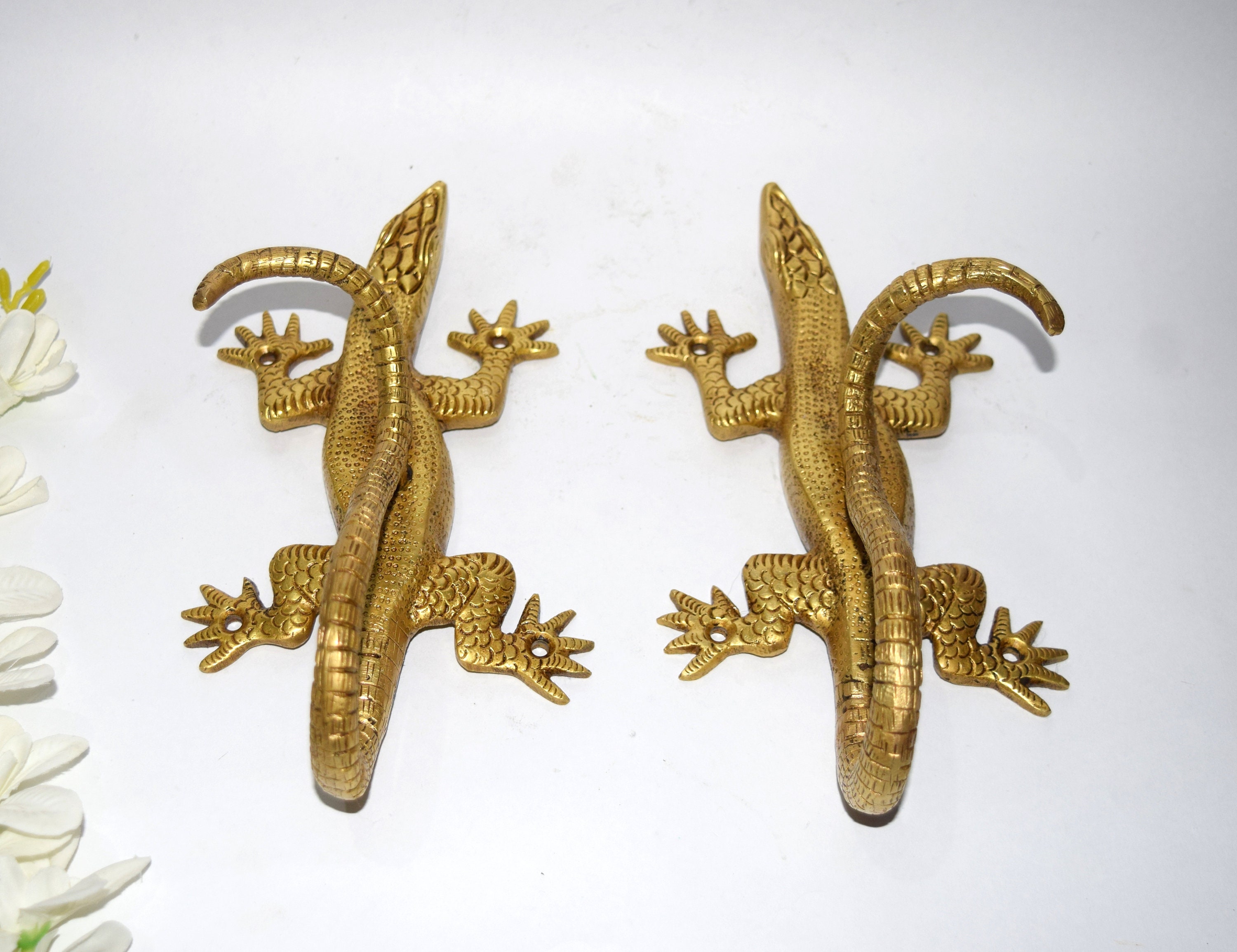 9 Lizard Door Handle Pair Brass Cambodian Dragon Door - Etsy