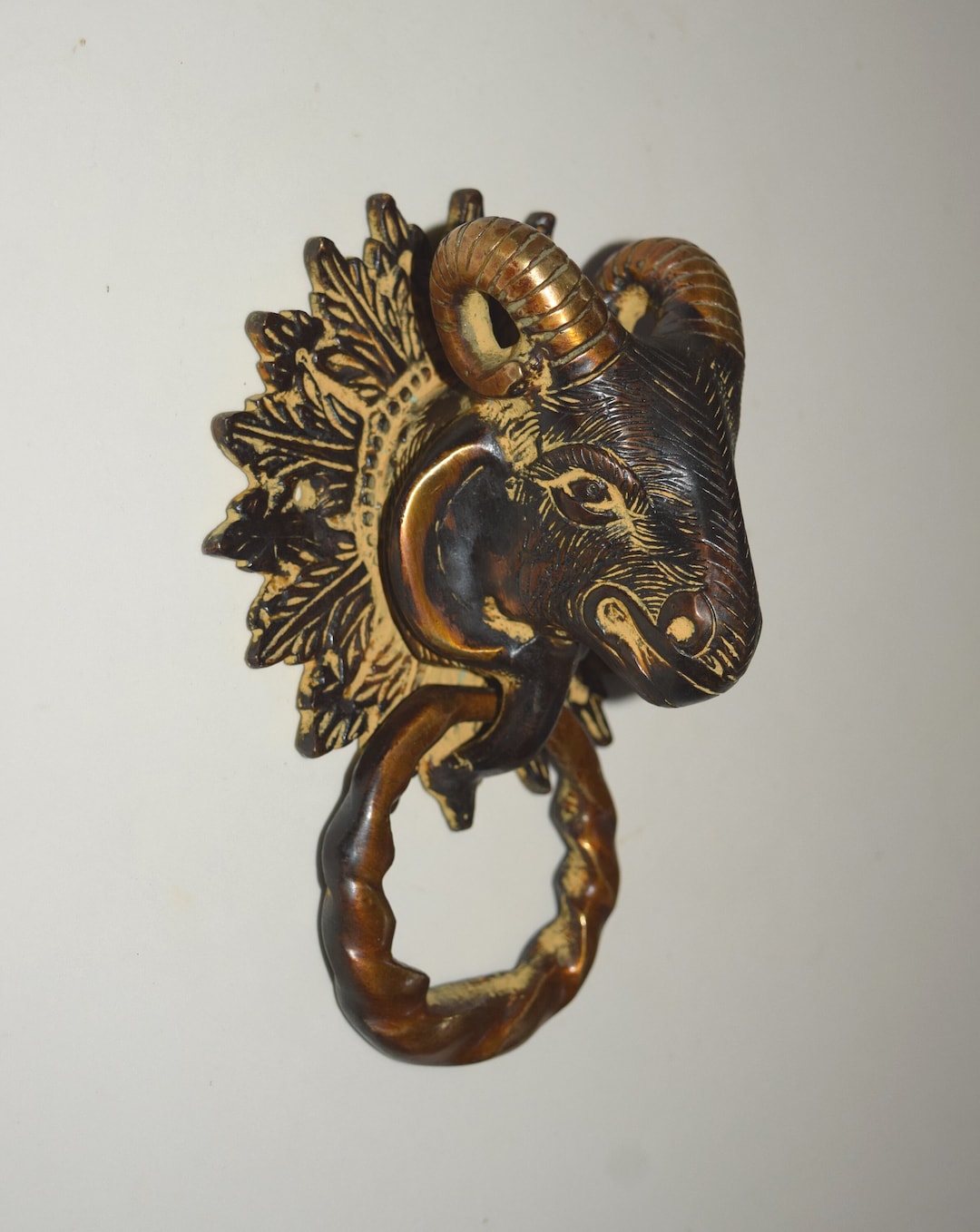 Crafted Flower Base Goat Knocker Riding Baphomet | Yak Head Shape Door ...