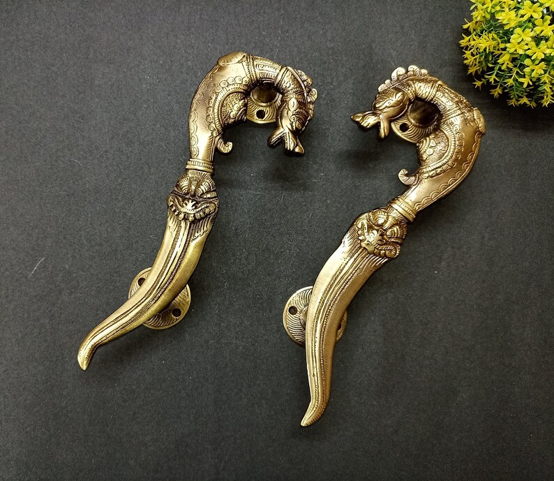 Yali Head Design Door Handle Pair | Brass Mythical Dragon Traditional ...