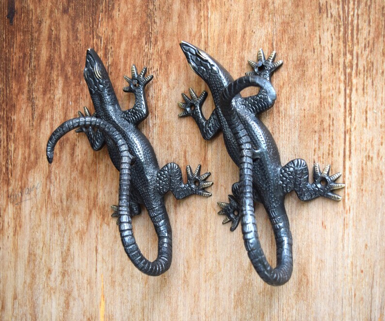 Black Cambodian Lizard Handle Set Brass Reptile Design Door | Etsy