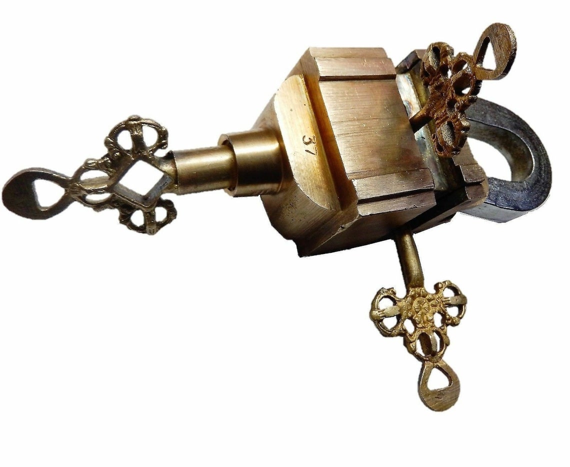 Brass Puzzle Lock Working Tricky Padlock With 06 Keys Security - Etsy