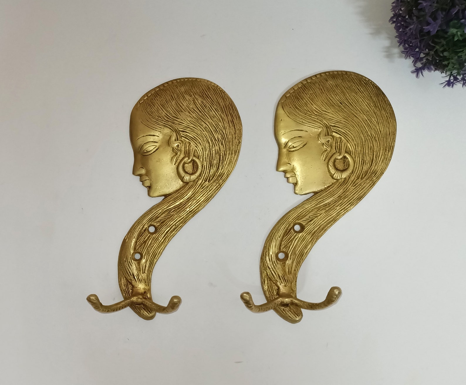 Brass Lady Side Face Wall Hook Set of 02 Pieces | Stylish Bridal Hair ...