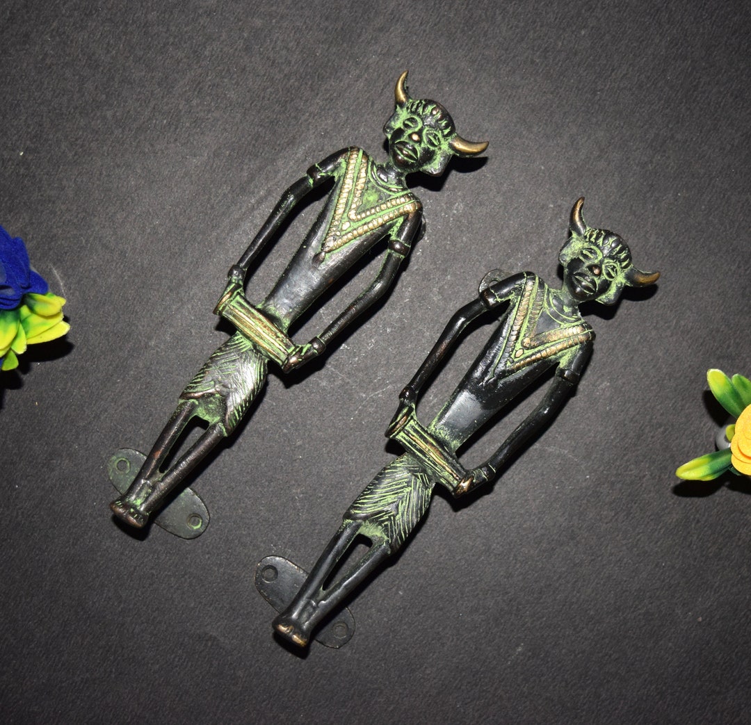 8.5" Inches Tribal Man Door Handle Pair | Brass Dogra Art Door Pull OGL ...