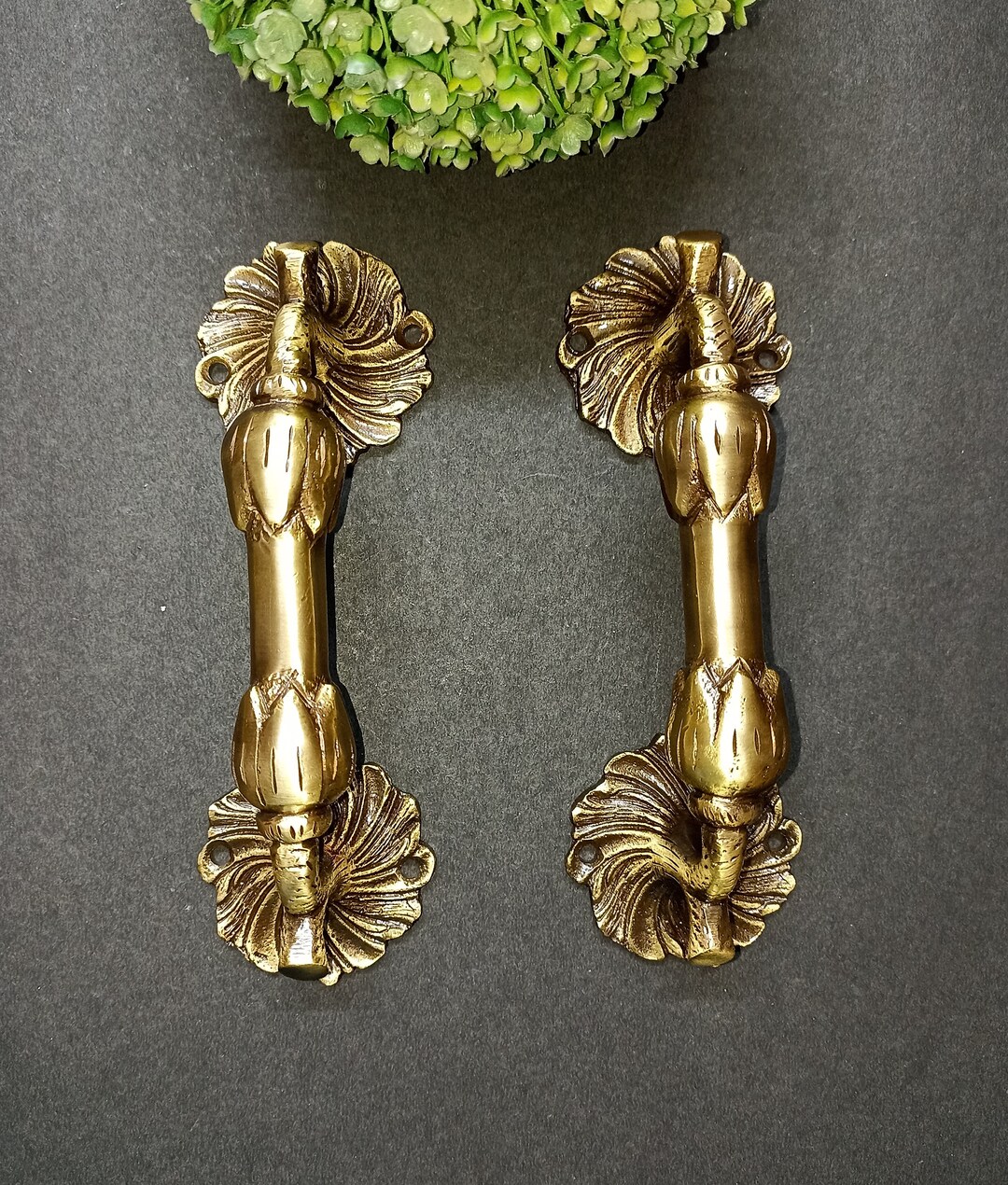 Lacquered Brass Daisy Flower Design Door Handle | Sunflower Base Door ...