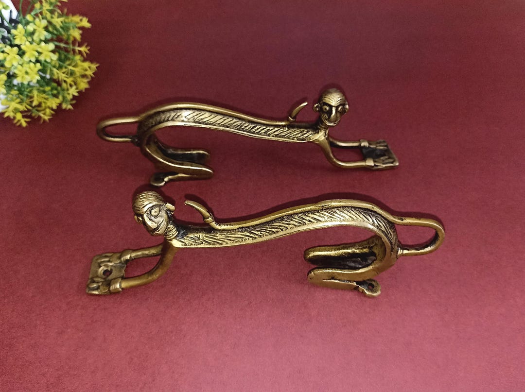 Tribal Monkey Door Handle Set | Brass Gorilla Chimpanzee Design Cabinet ...