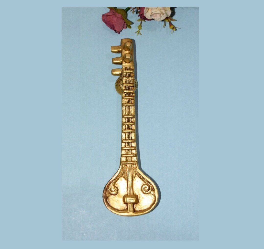 10'' Inches Brass Sitar Shape Door Handle | Veena Figurine Cabinet ...