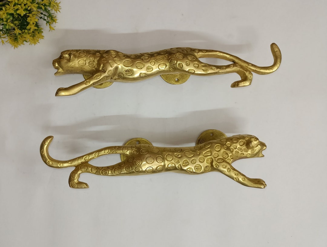 Round Base Cheetah Shape Door Pull Set | 11" Inches Tiger Door Handle ...