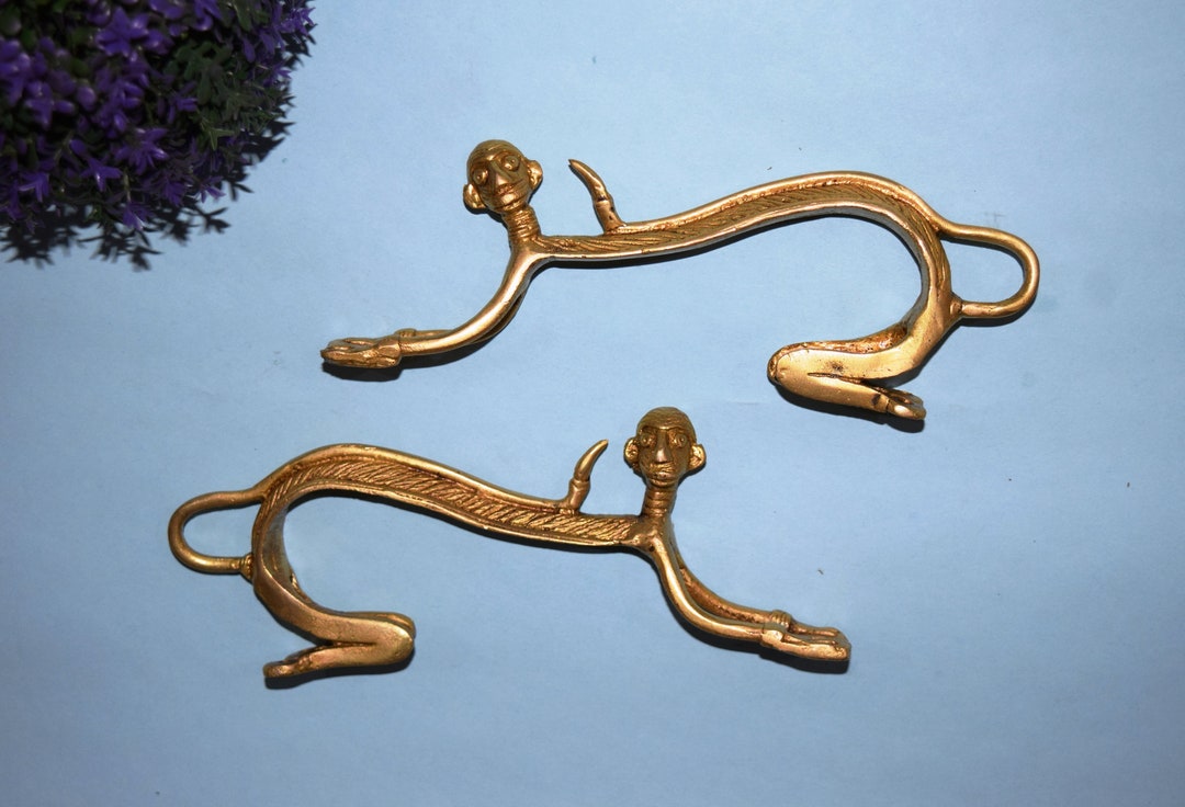 Brass Monkey Door Pull Set | Tribal Art Baboon Figure | Exquisite Door ...