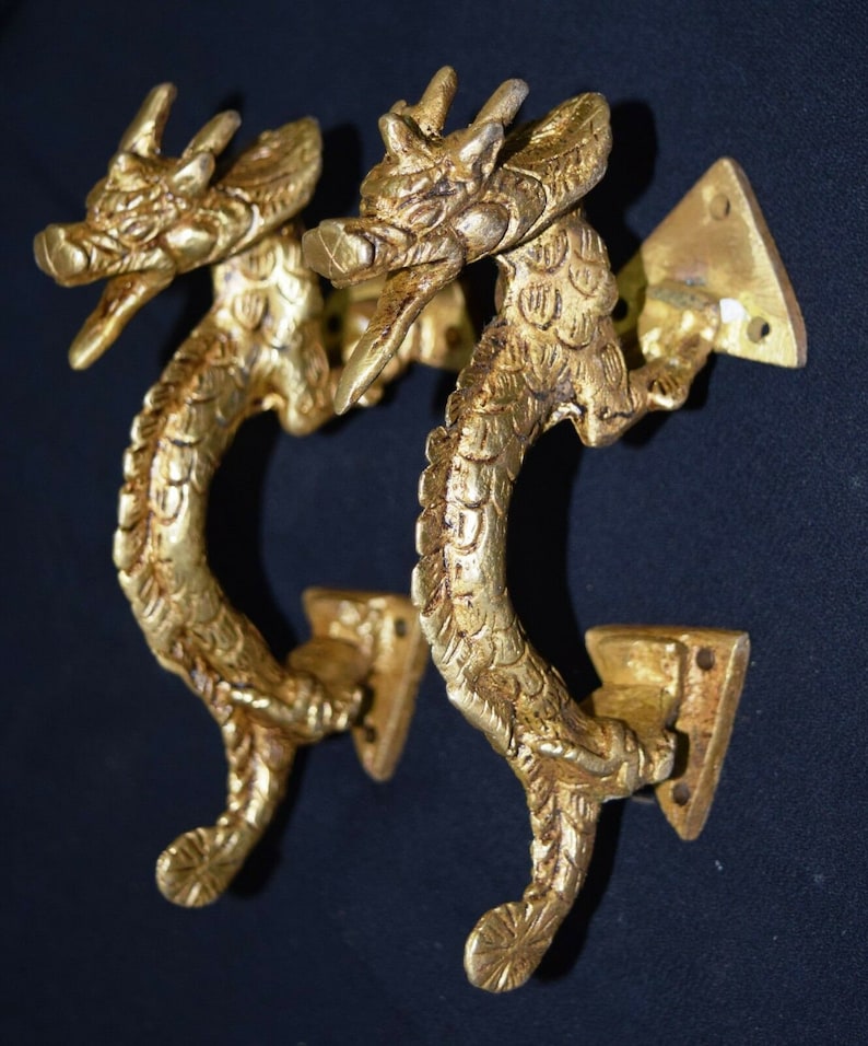 Tibetan Dragon Door Handle | Chinese Dragon Theme | Brass Metal Gateway ...