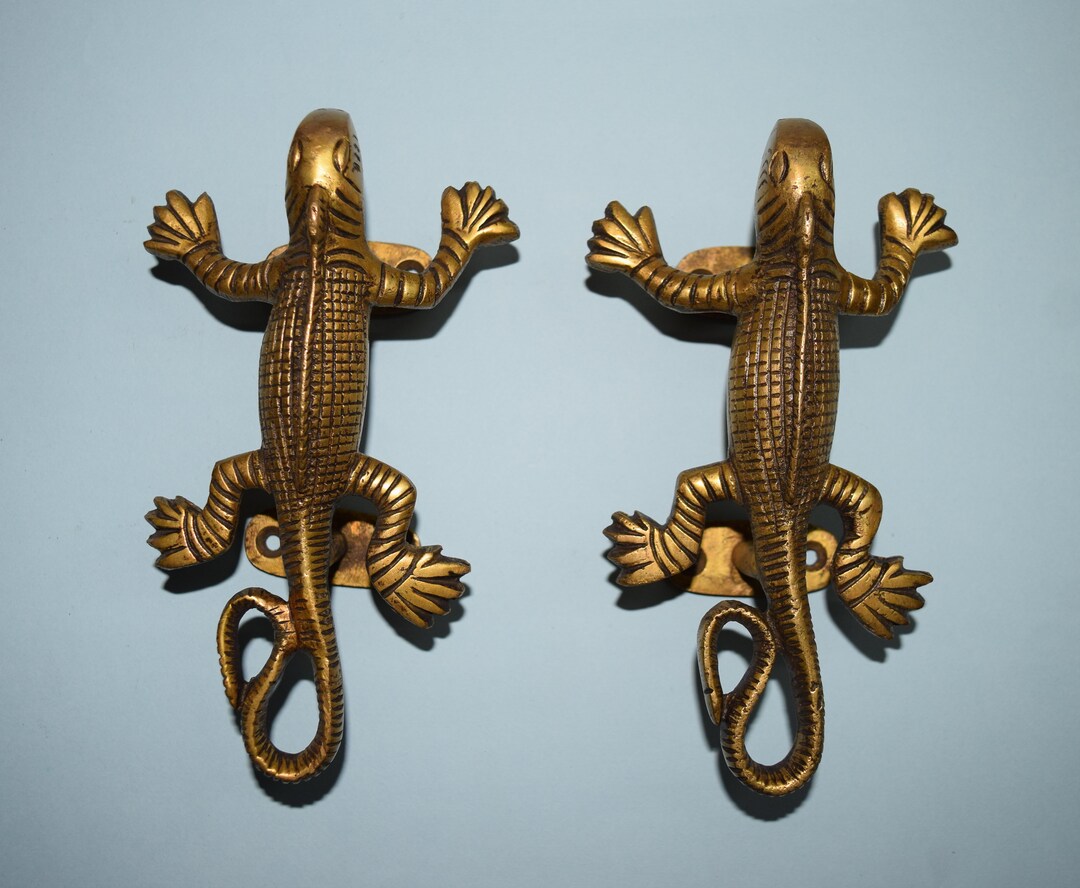 Lizard Figurine Handle Pair | Brass Door Pull Accessories - Etsy