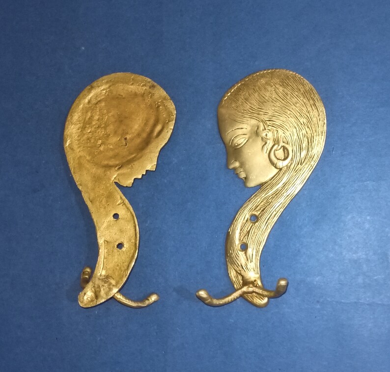 Brass Lady Side Face Wall Hook Set of 02 Pieces | Stylish Bridal Hair ...