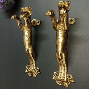 Raring Tiger Main Door Handles | Lacquered Brass Leaping Cheetah Door ...
