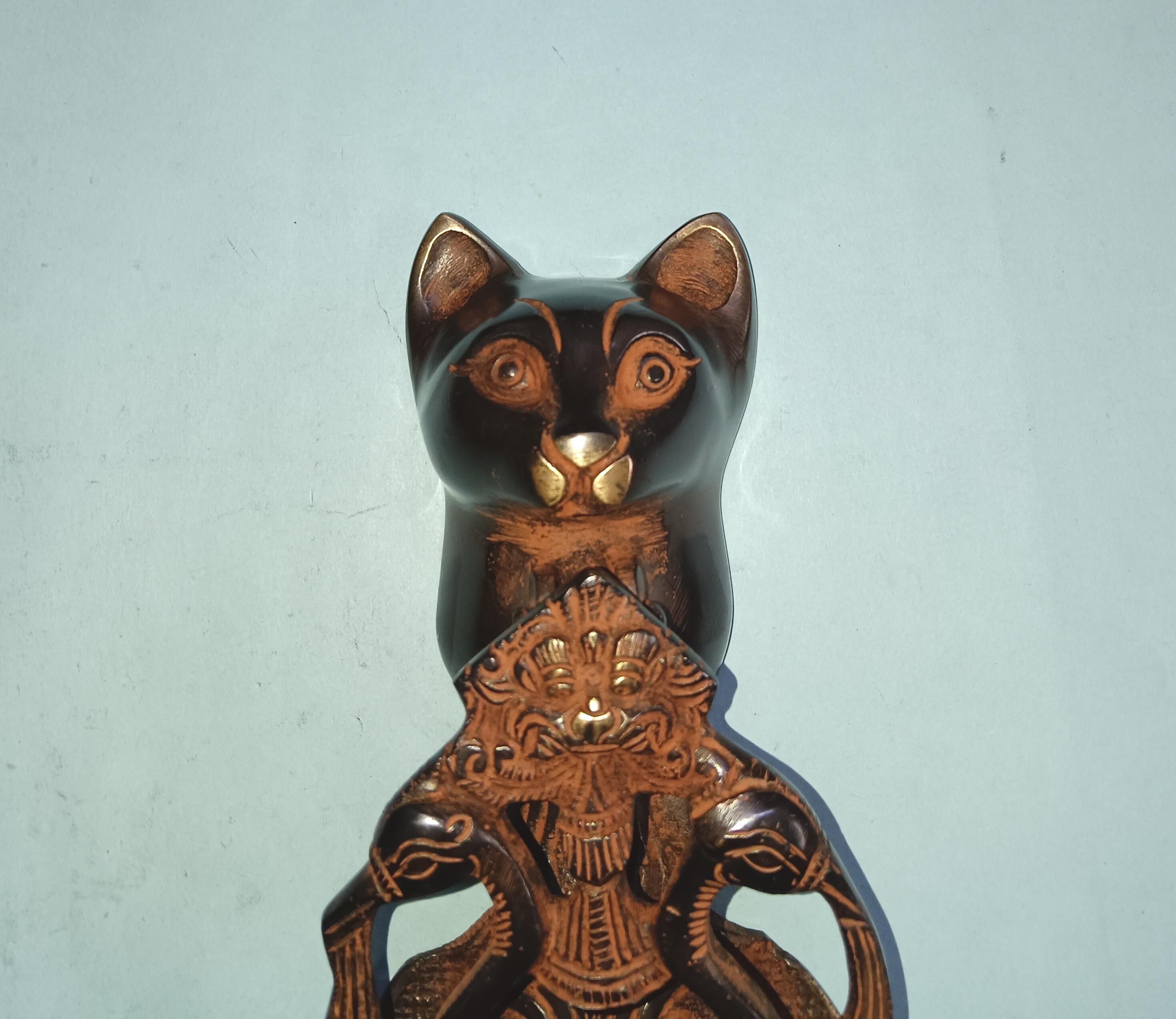Kitty Cat Door Knocker | Brass Yali With Peacock Engraved Door Bell ...