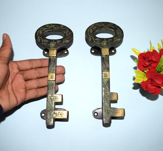 Key Shape Door Handle Pair Solid Brass Door Pull Hardware | Etsy