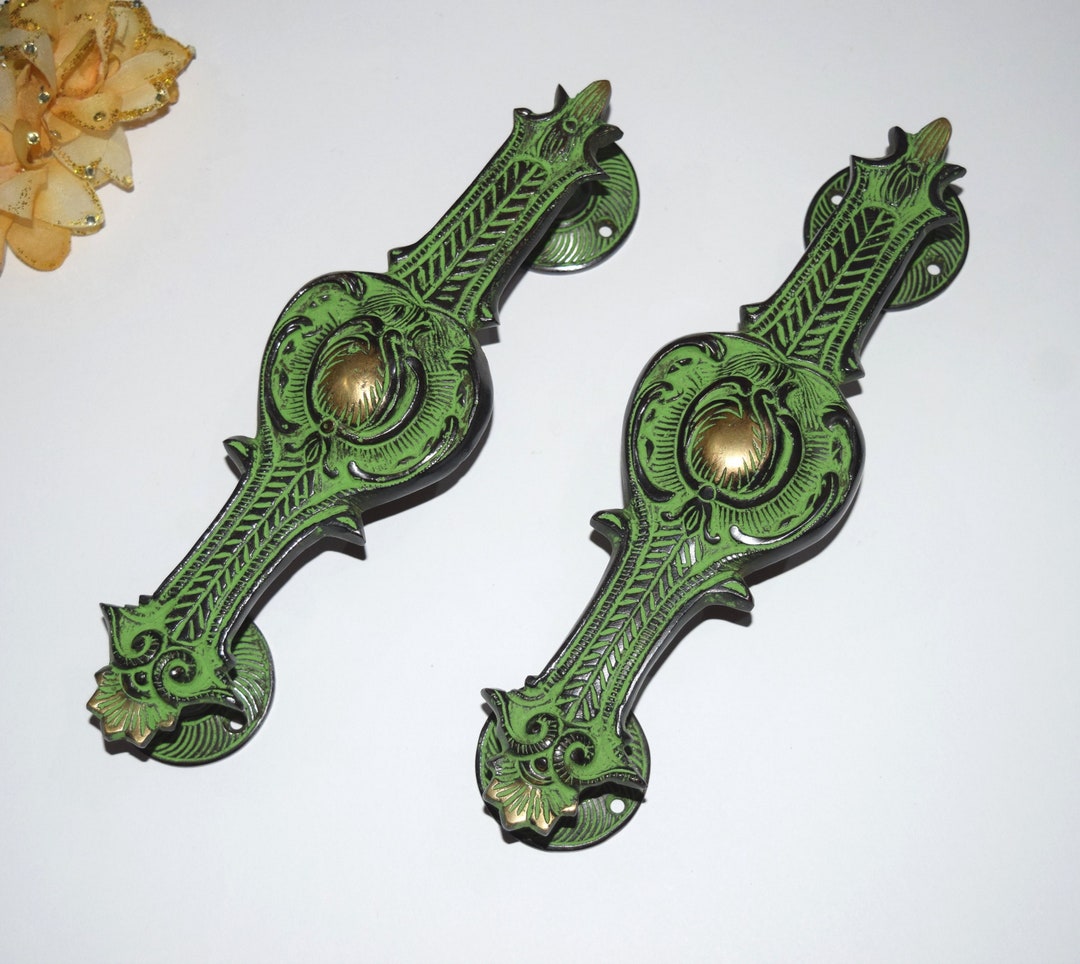 Embossed Blooming Flower Door Handles | Ornate Brass Leaf Design ...