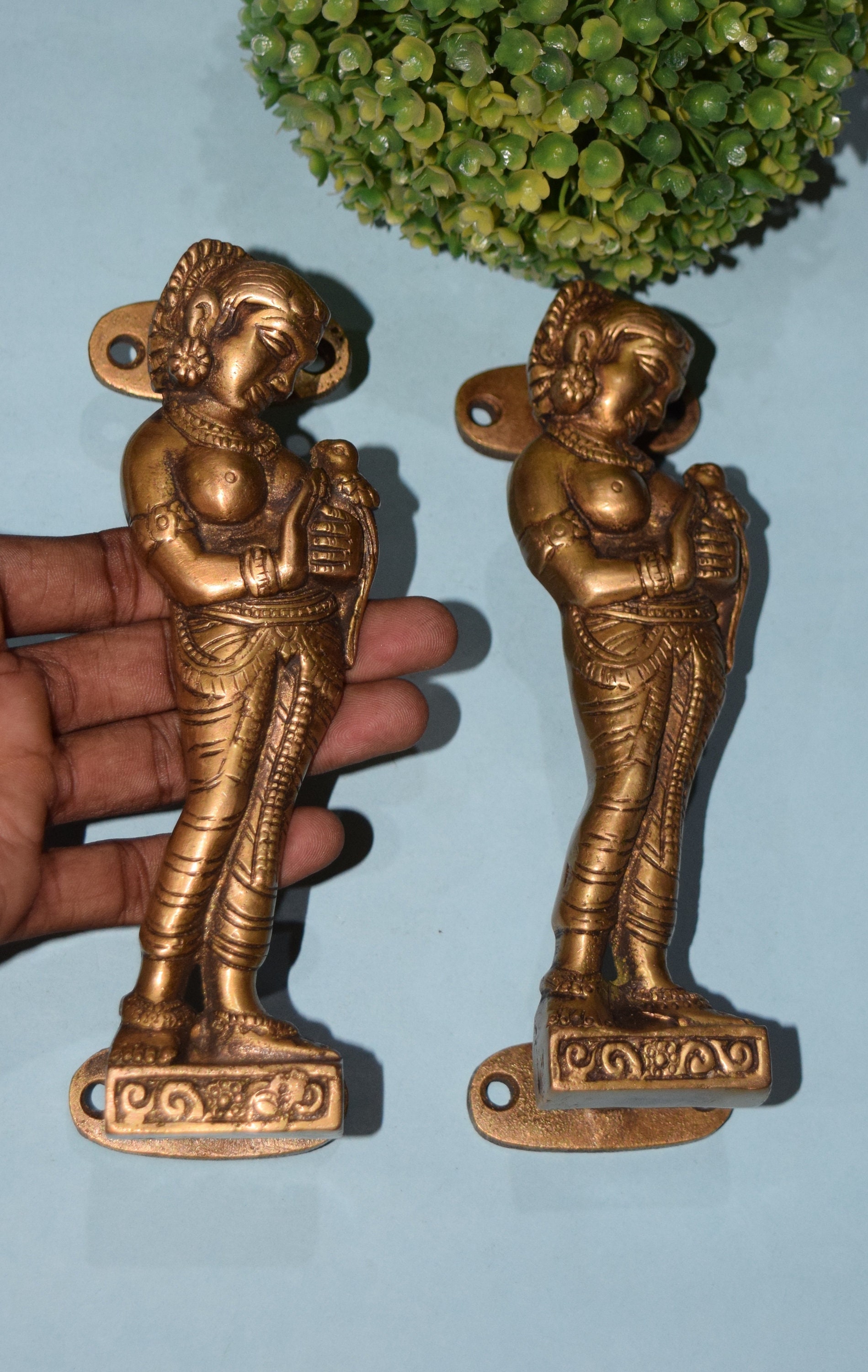Brass Girl With Parrot Handle Pair Dancing Lady Holding Bird | Etsy