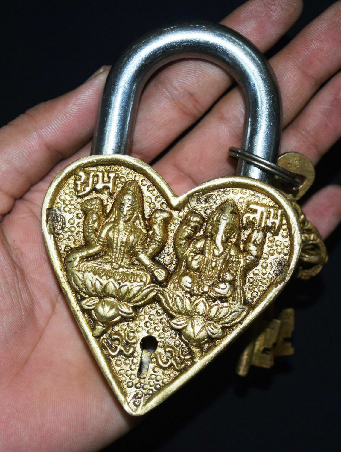 Heart Shape Lock With Hindu Lord Ganesha and Goddess Laxmi | Etsy