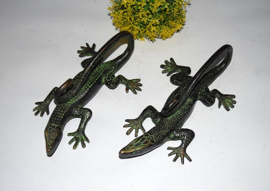 8" Inches Chameleon Door Handle | Brass Cambodian Dragon Lizard Door ...