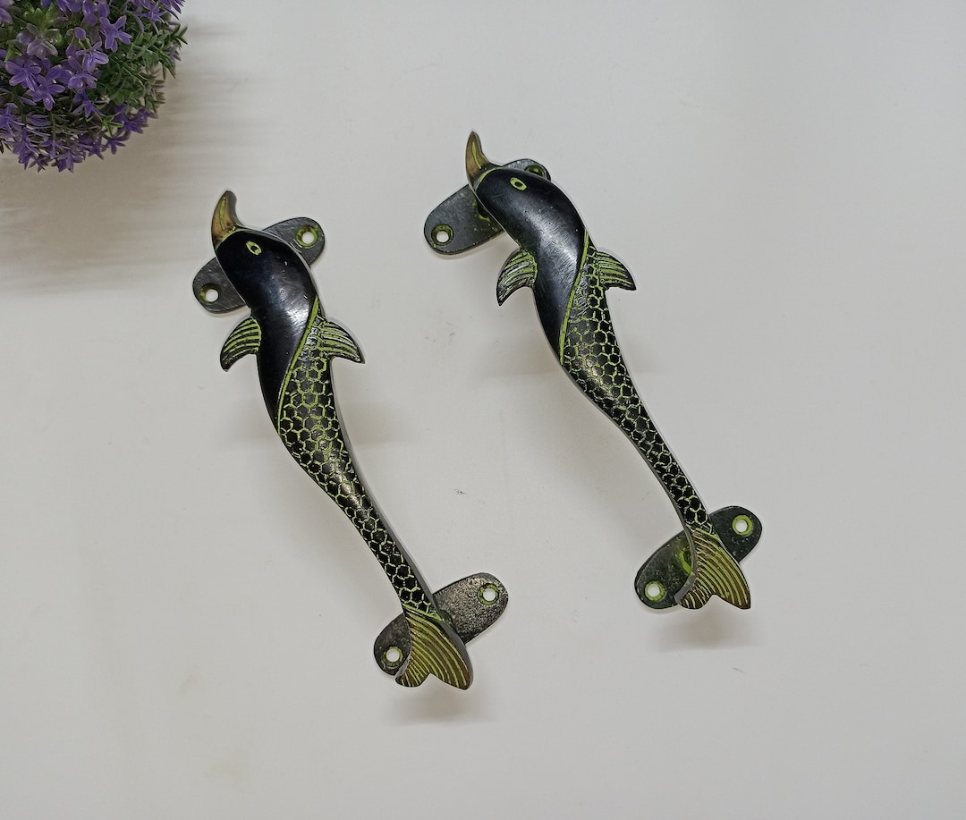7.5" Inches Nautical Dolphin Door Handle Pair | Brass Sea Creatures ...