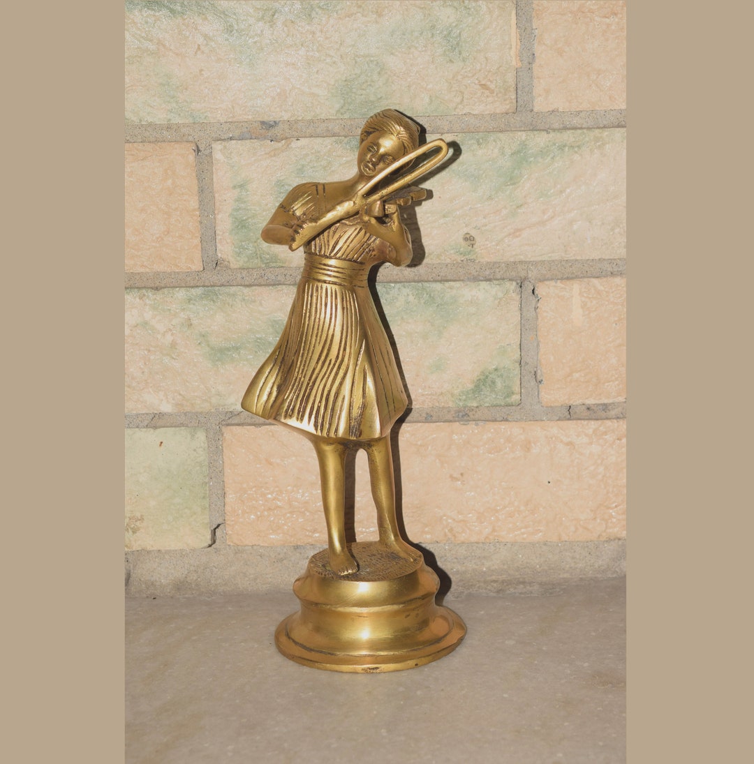 Lady Playing Violin Brass Figurine | Musician Girl Statue | Reception ...