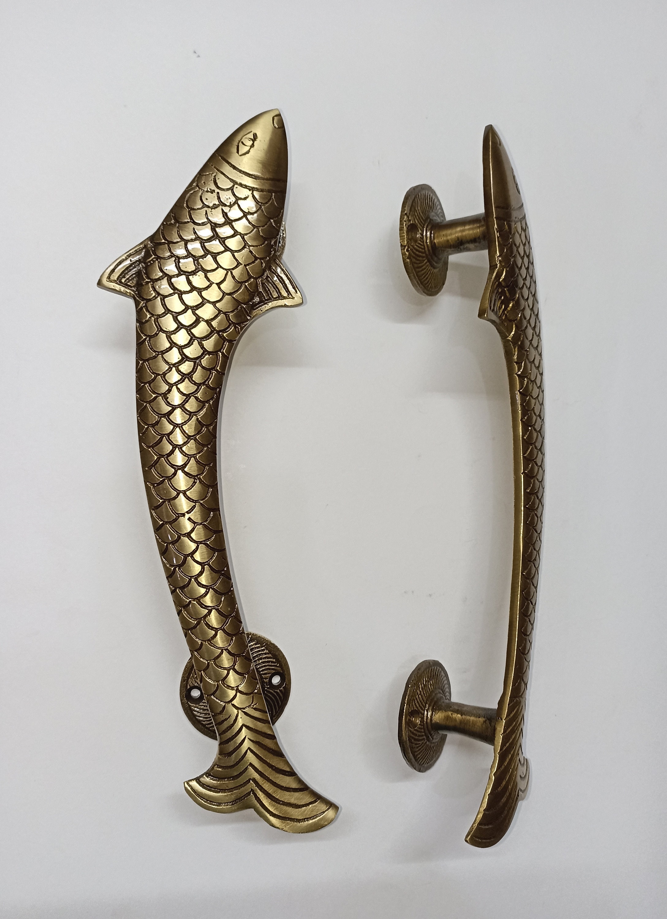 Lacquered Fish Door Handle Pair | Brass Tuna Fish Door Puller | Home ...