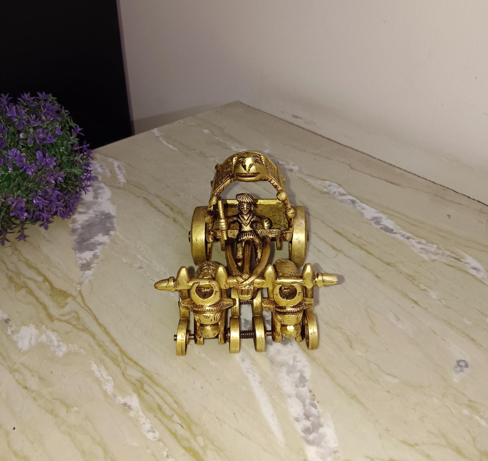 Bull Cart Statue Patio Table Decor | Brass Farmer With Cattle Sculpture ...