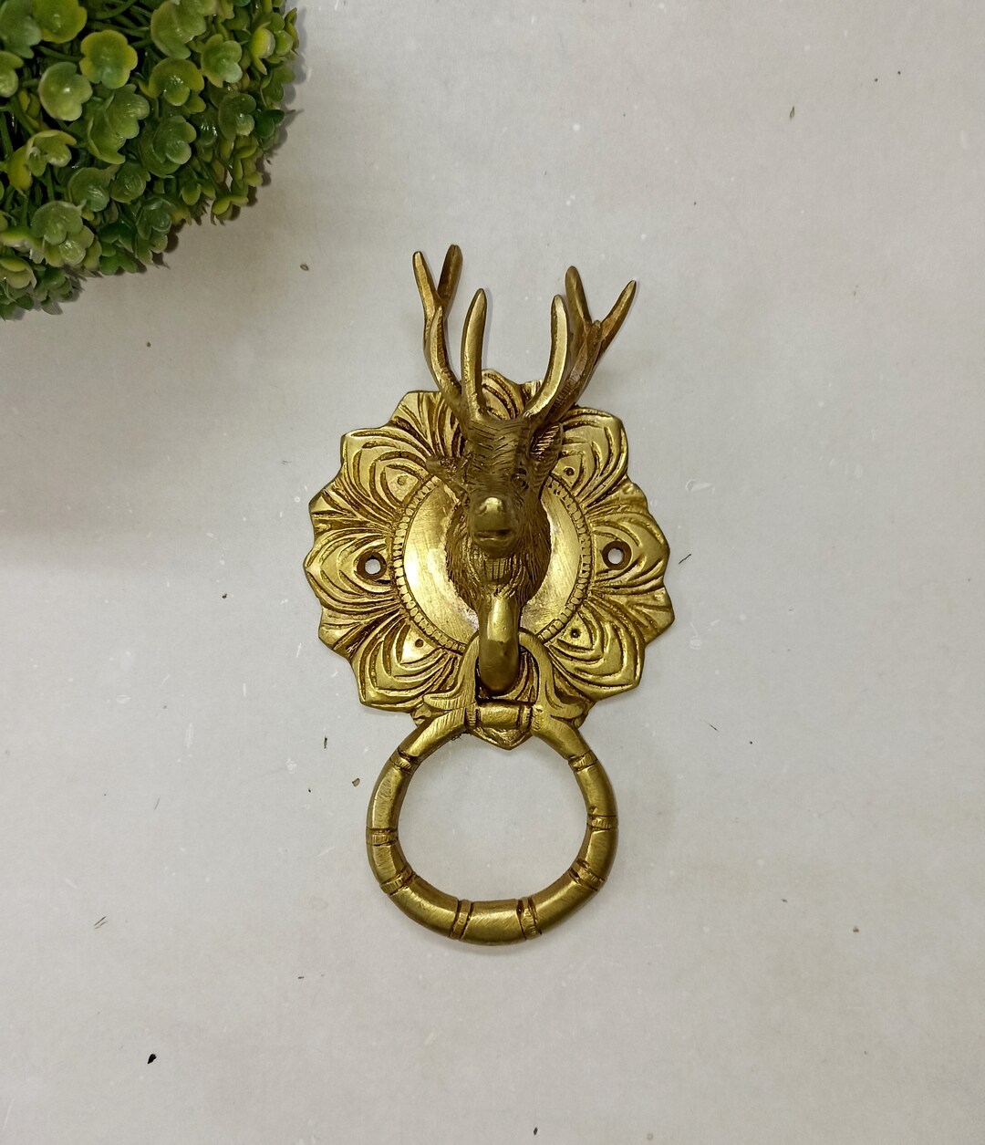 Barasingha Face Door Knocker | Brass Swamp Deer Door Bell | Christmas ...
