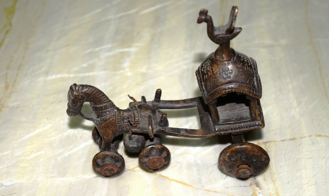 Antique Krishna Chariot Arjuna Rath With Horse and Peacock - Etsy