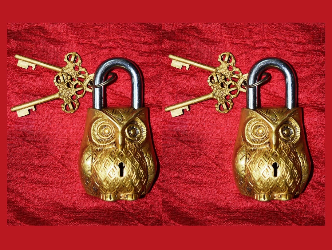 Set of 02 Pieces Brass Owl Lock With 02 Keys Properly Working Security ...