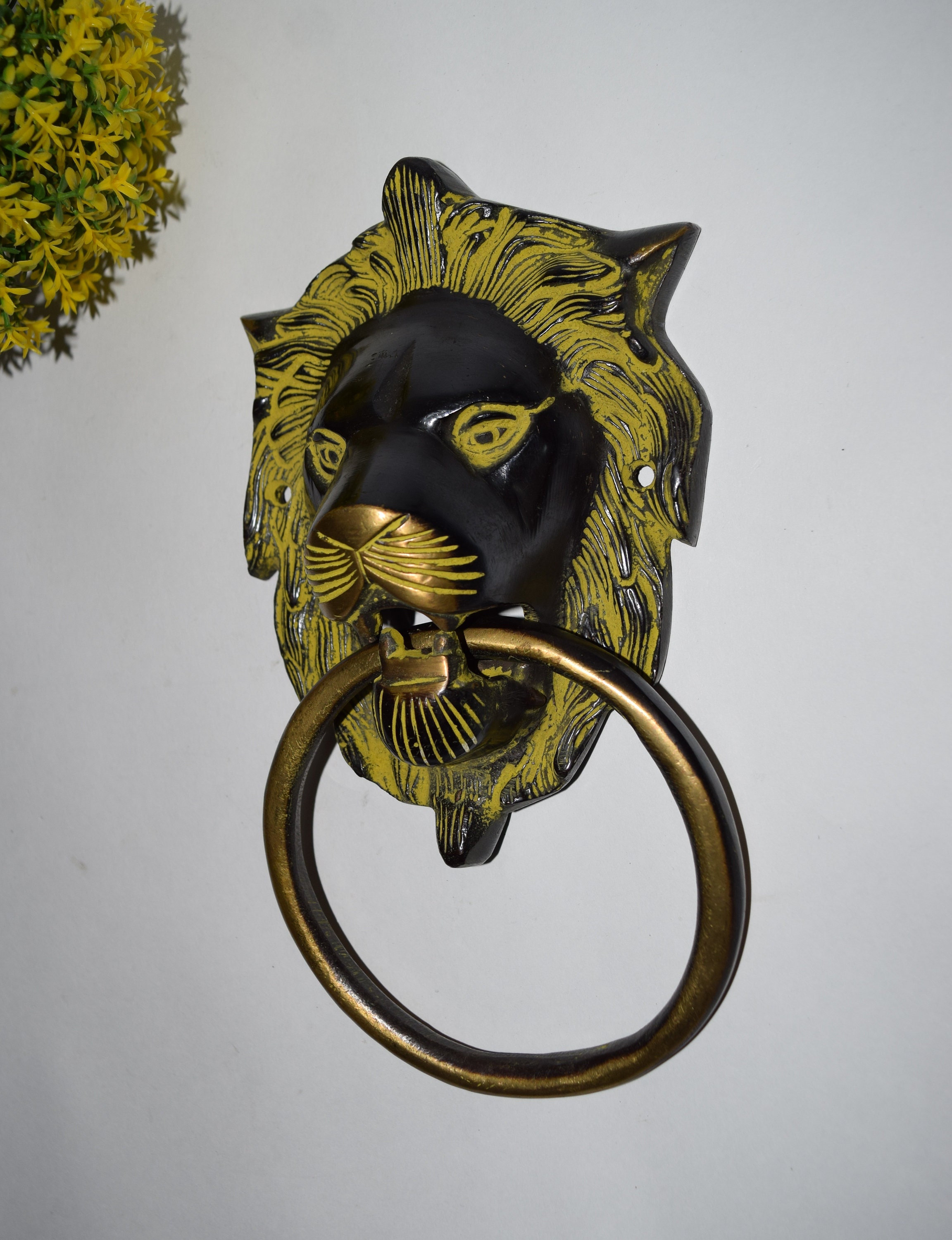 Lion Knocker Brass Theme Royal Doorbell Door Accessories | Etsy