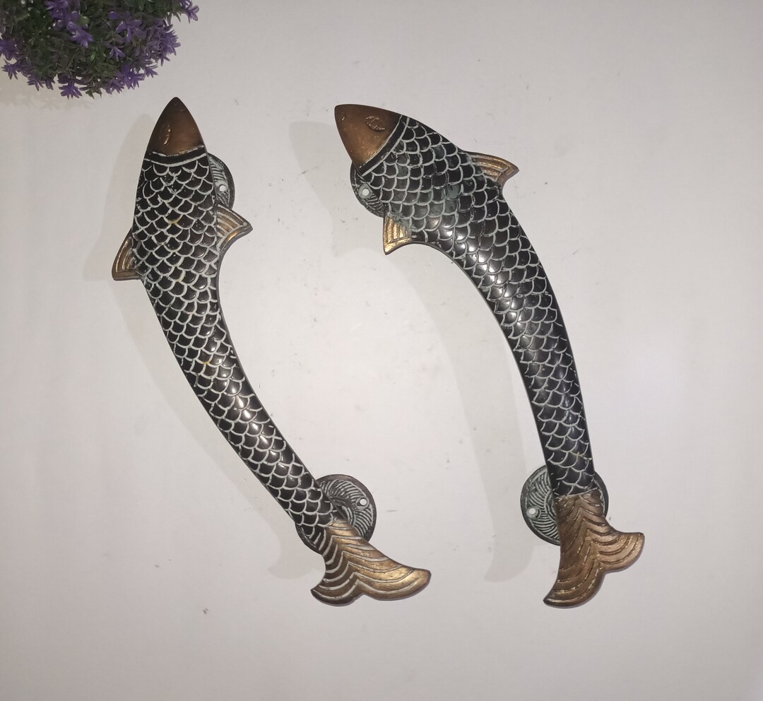 Long Tail Fish Door Handle Pair | Brass Curved Fish Shape Door Puller ...