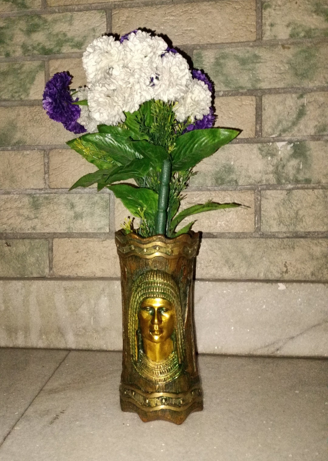 Egyptian Man Woman Engraved Flower Vase | Brass Anubis and Sekhmet ...