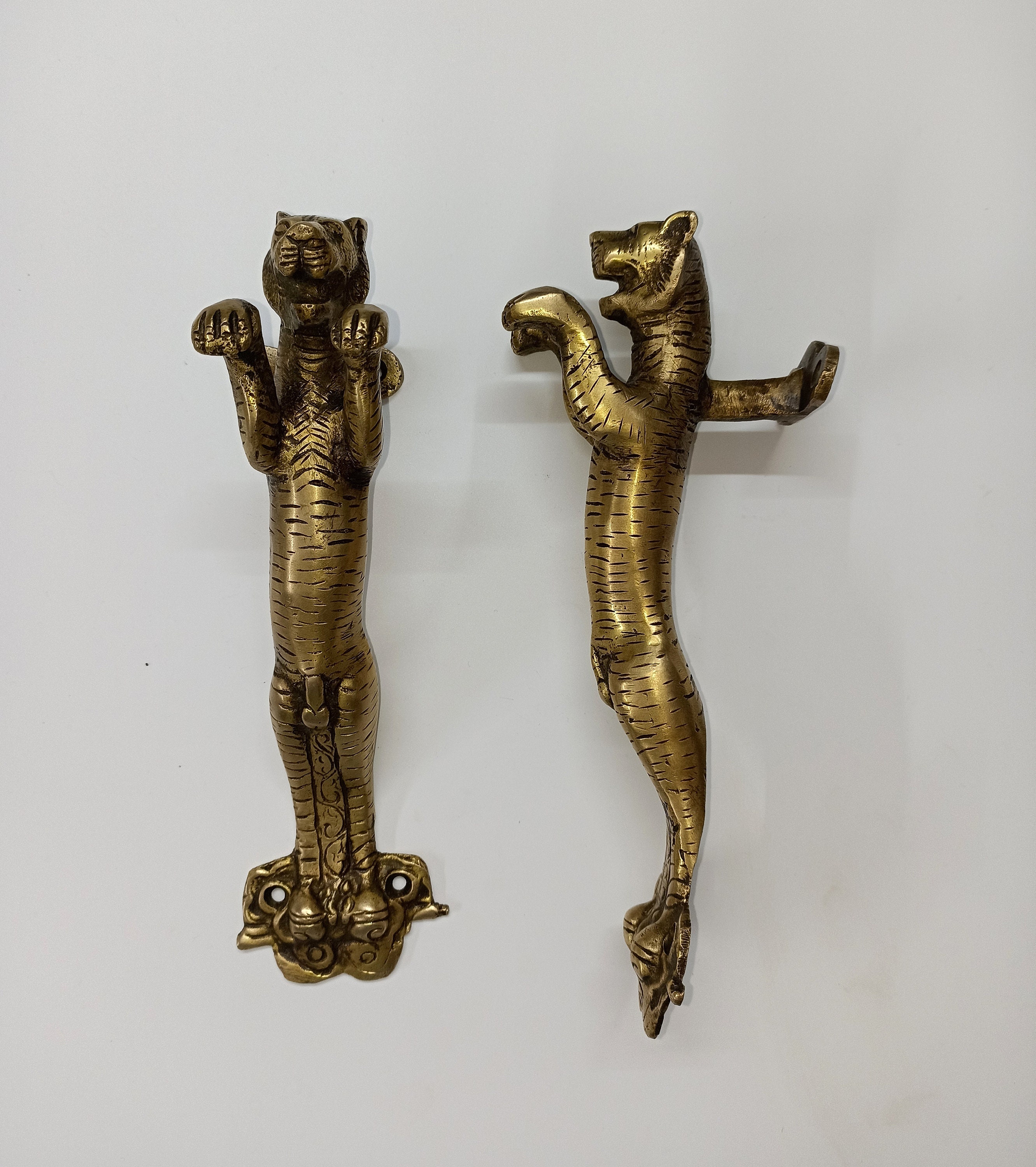 Leaping Tiger Design Entry Door Handle Pair | Brass Jumping Panther ...