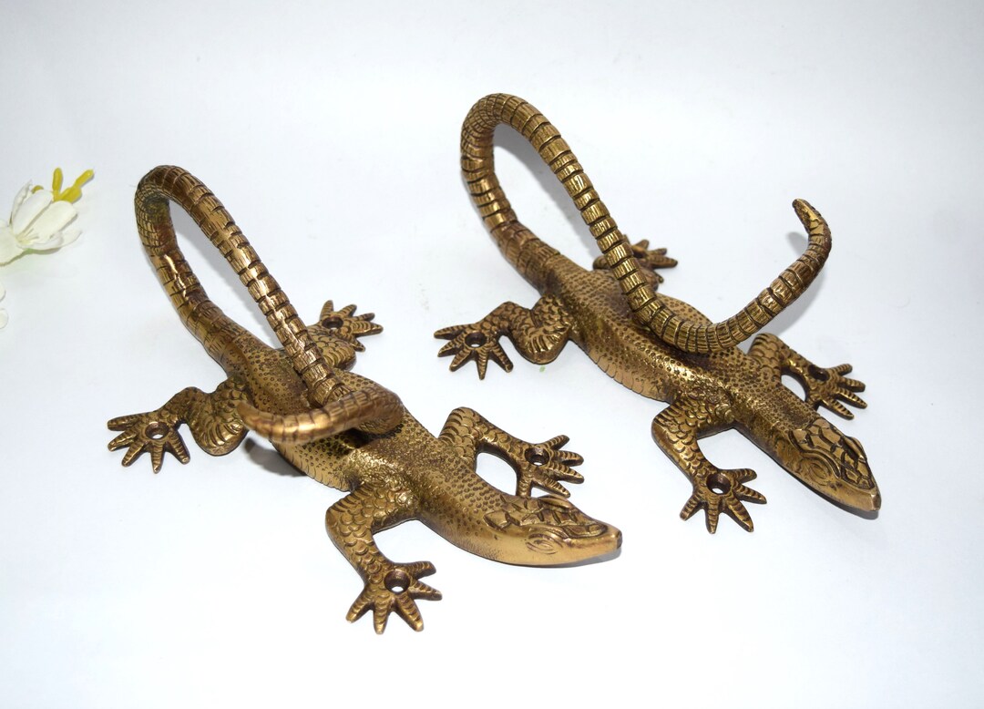 9" Inches Wild Lizard Door Handle | Brass Reptile Dragon Design Door ...