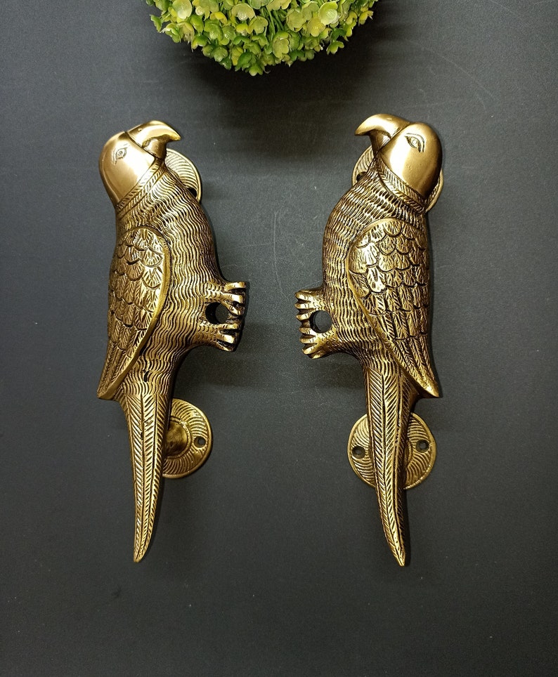 Macaw Bird Design Door Handle | Lacquered Brass Parrot Bedroom Door ...