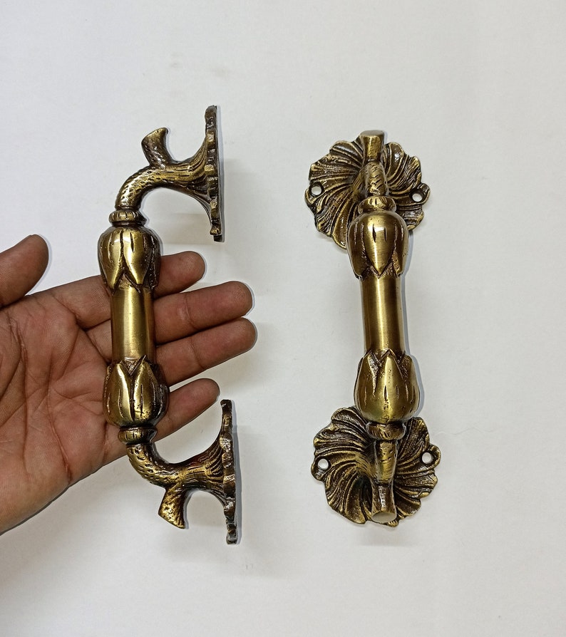 Lacquered Brass Daisy Flower Design Door Handle | Sunflower Base Door ...