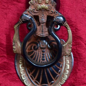 Kitty Cat Door Knocker Brass Yali With Peacock Engraved Door Bell ...