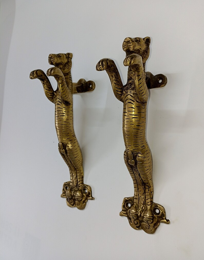 Leaping Tiger Design Entry Door Handle Pair | Brass Jumping Panther ...