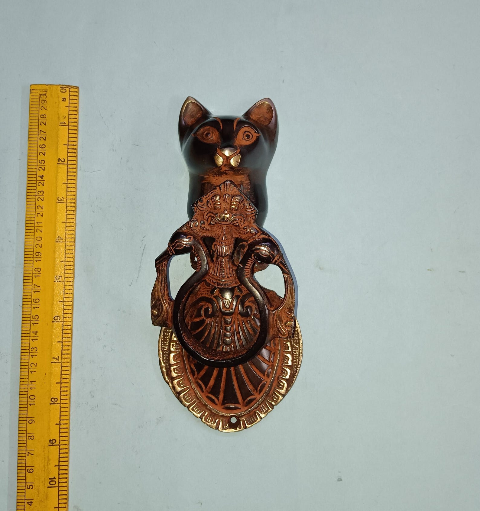 Kitty Cat Door Knocker | Brass Yali With Peacock Engraved Door Bell ...