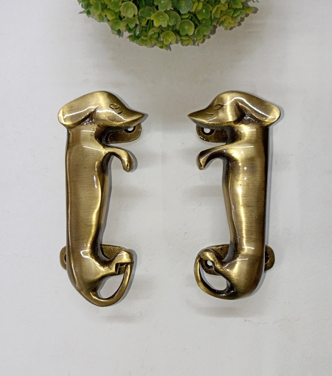Greyhound Dog Shape Cabinet Puller Set | Lacquered Brass Husky Dog ...