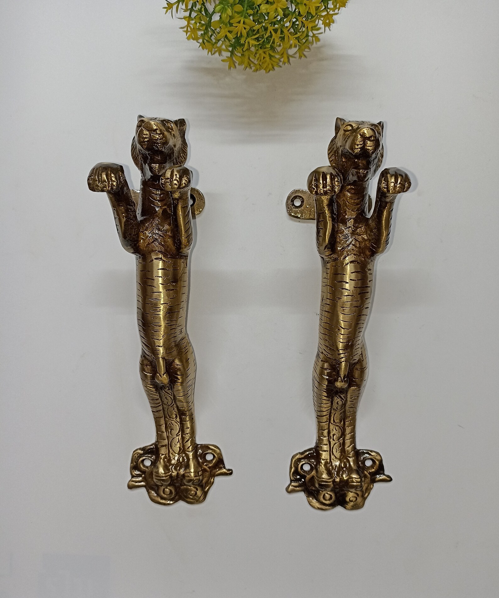 Raring Tiger Main Door Handles | Lacquered Brass Leaping Cheetah Door ...