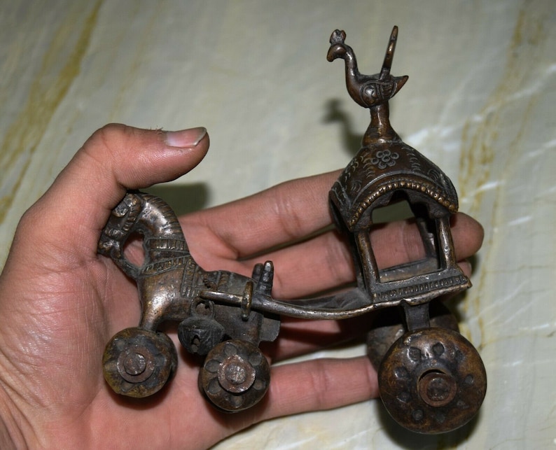 Antique Krishna Chariot Arjuna Rath With Horse and Peacock - Etsy