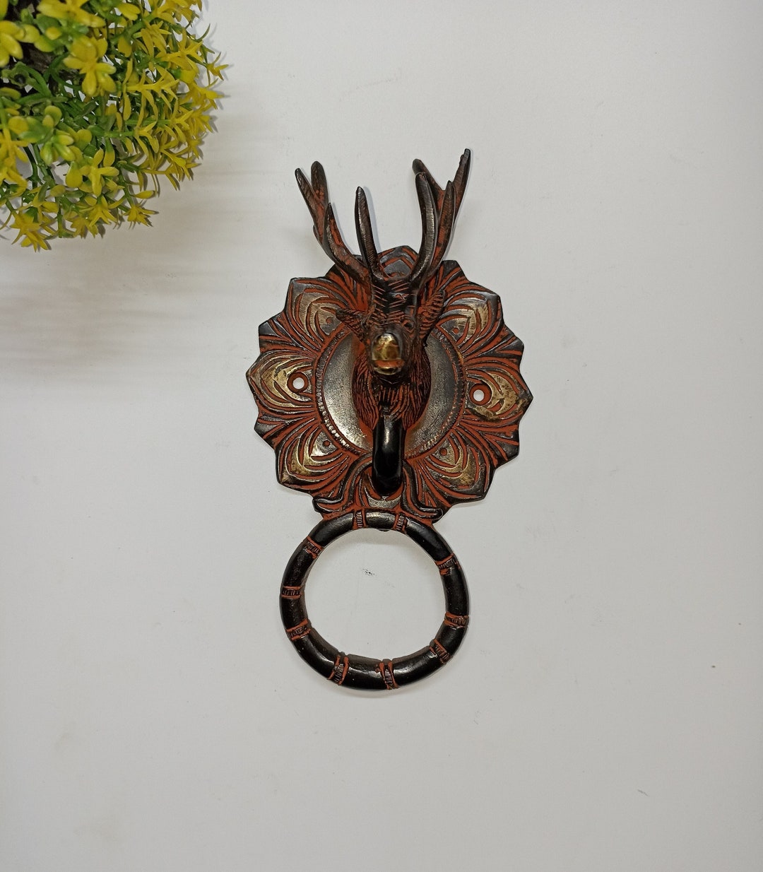 Barasingha Face Design Door Hanging Knocker Decor | Brass Lamb Head ...