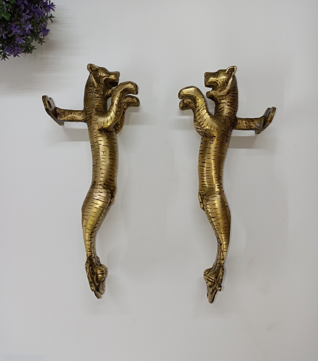 Leaping Tiger Design Entry Door Handle Pair | Brass Jumping Panther ...